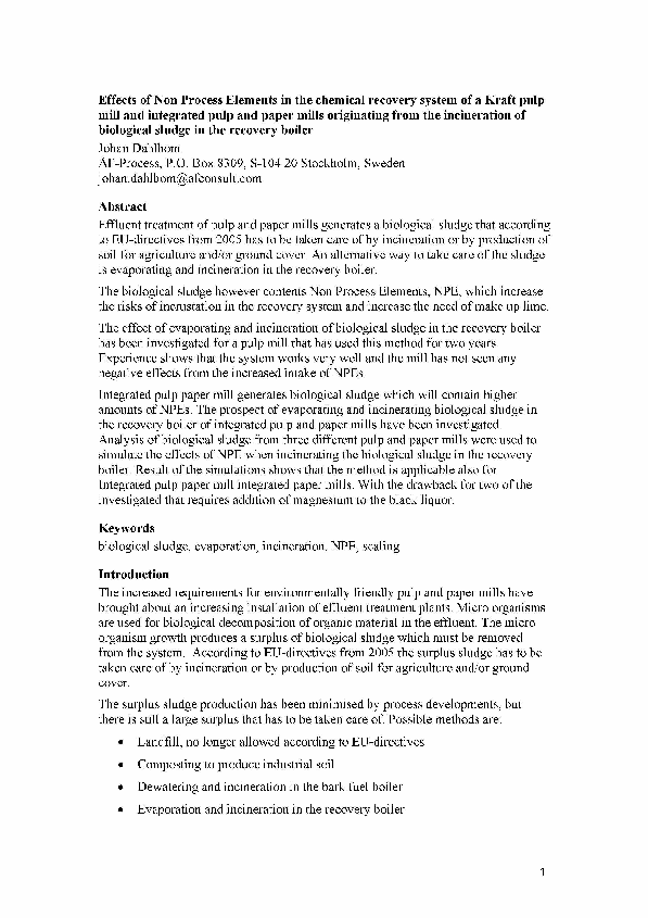 (PDF) Effects of Non Process Elements in the chemical recovery system ...