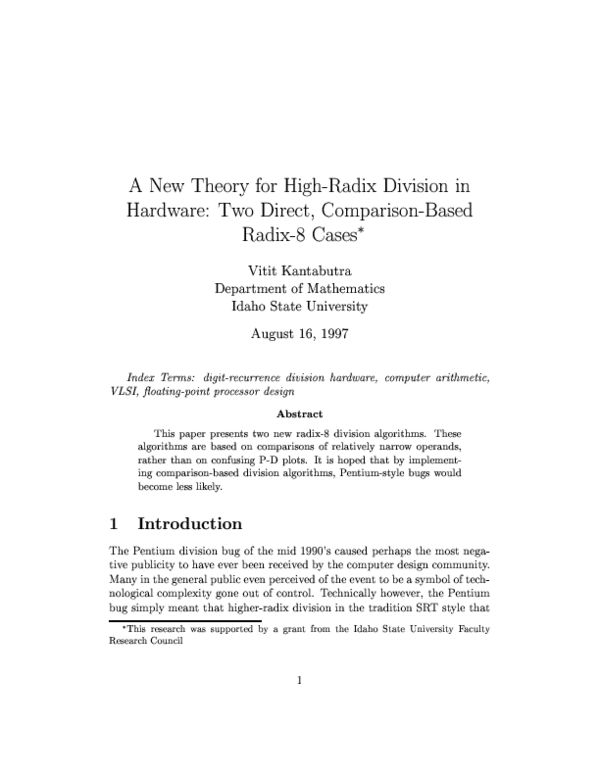 (PDF) A new theory for high-radix division in hardware: two direct ...