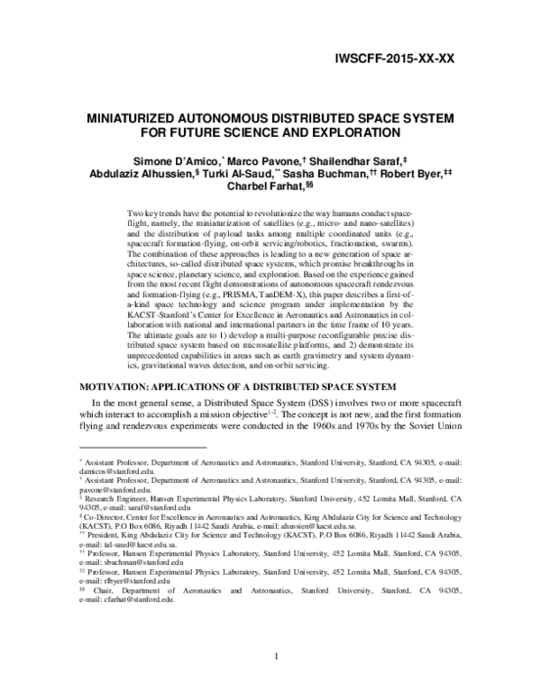 (PDF) Miniaturized Autonomous Distributed Space System for Future ...