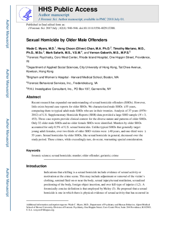 (PDF) Sexual Homicide by Older Male Offenders