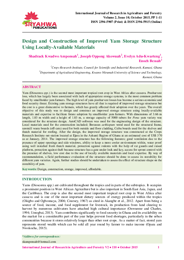 (PDF) Design and Construction of Improved Yam Storage Structure Using ...