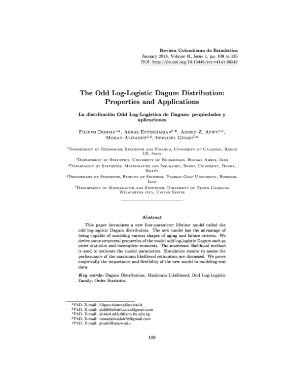 Pdf The Odd Log Logistic Dagum Distribution Properties And Applications