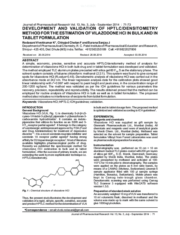 Pdf Development And Validation Of An Hptlc Densitometric Method For Determination Of Levodopa