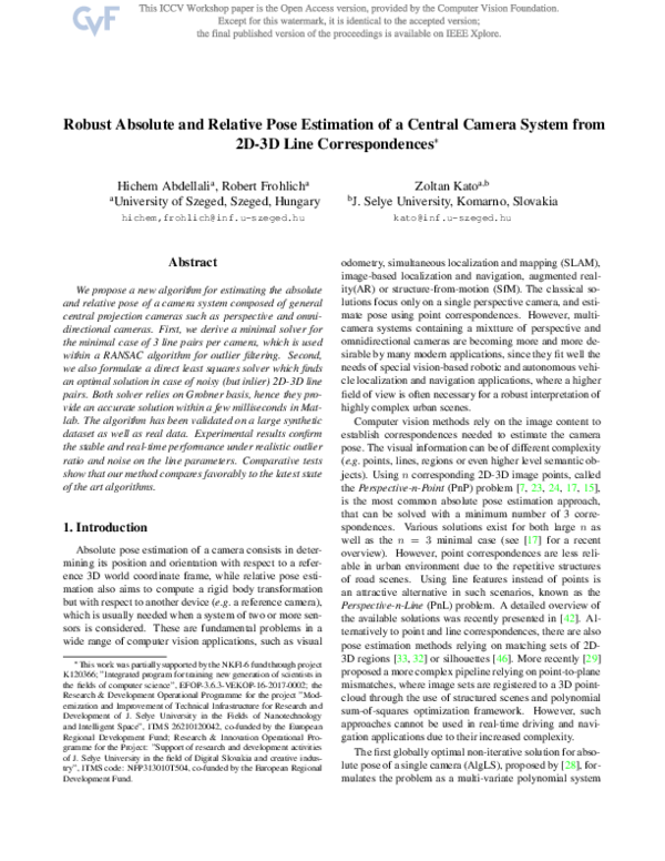 Pdf Robust Absolute And Relative Pose Estimation Of A Central Camera