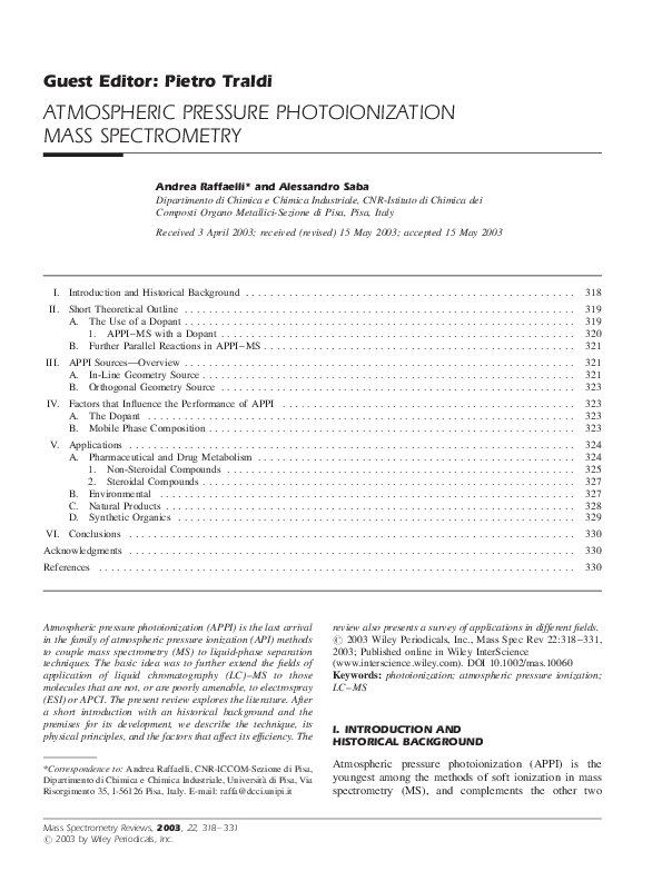 (PDF) Atmospheric pressure photoionization mass spectrometry | DOCENTE ...