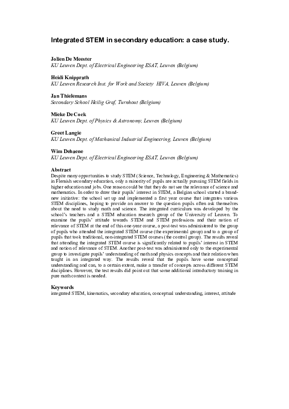 (PDF) Integrated STEM in secondary education: A case study