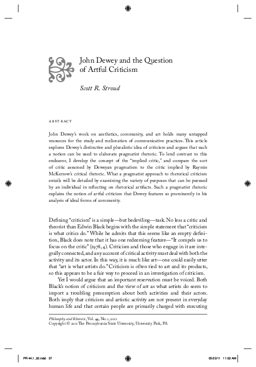 (PDF) John Dewey and the Question of Artful Criticism