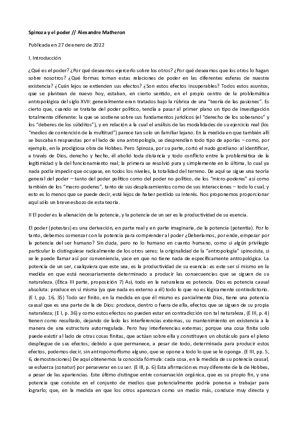 (PDF) Spinoza y el poder // Alexandre Matheron