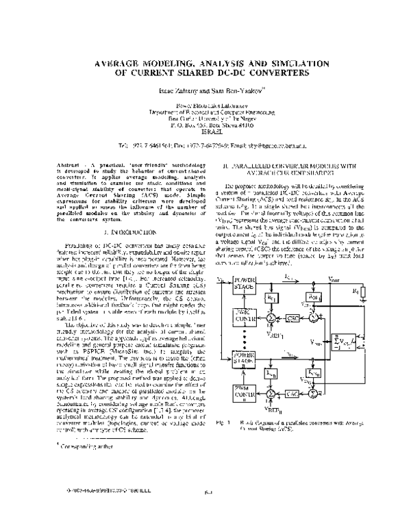 (PDF) Average Modeling, Analysis And Simulation Of Current Shared Dc-Dc Converters