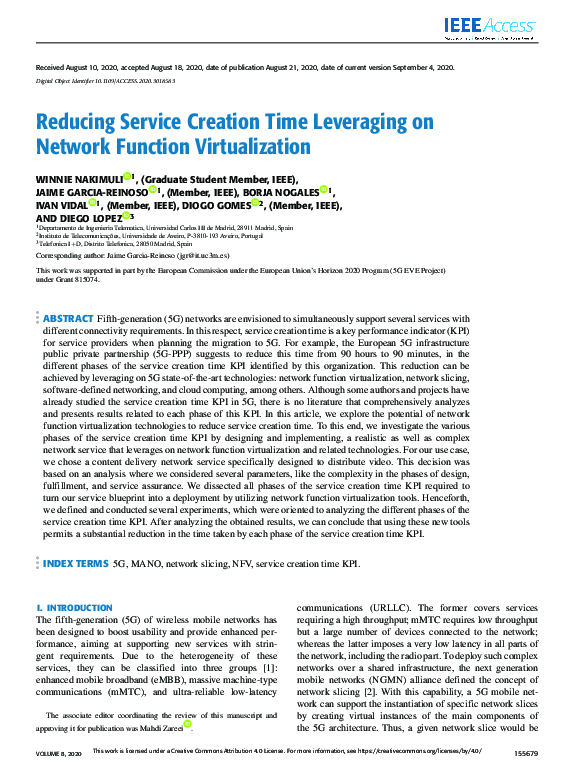 (PDF) Reducing Service Creation Time Leveraging on Network Function Virtualization