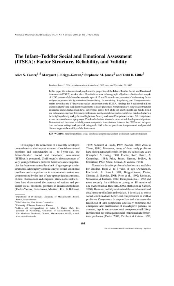 (PDF) The Infant-Toddler Social and Emotional Assessment (ITSEA ...