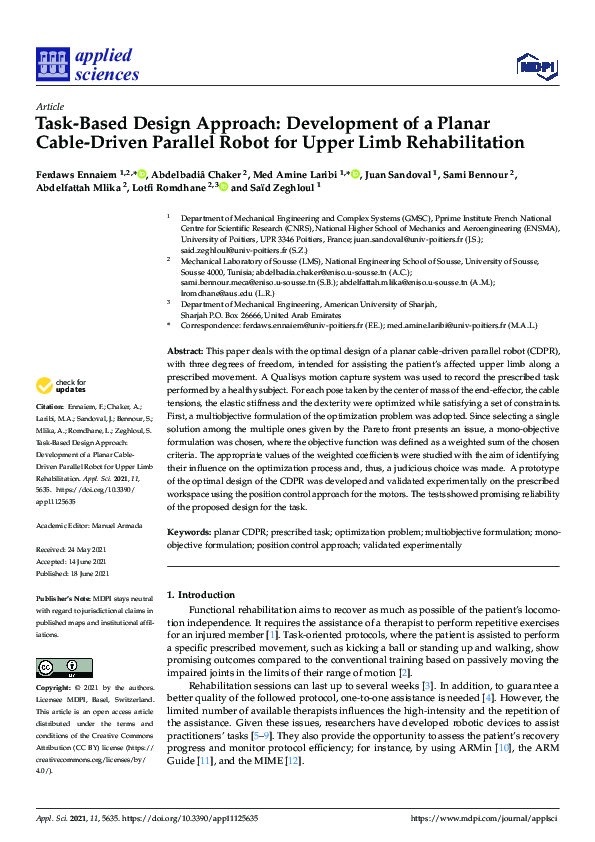 Pdf Task Based Design Approach Development Of A Planar Cable Driven