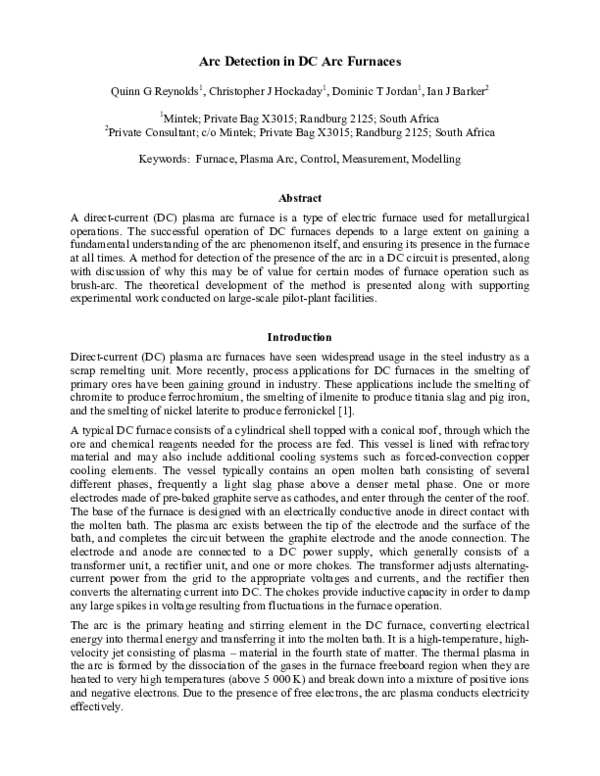 (PDF) Arc Detection in DC Arc Furnaces