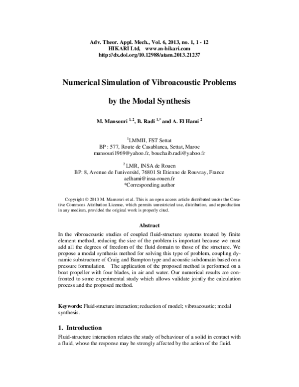 (PDF) Numerical simulation of vibroacoustic problems by the modal synthesis