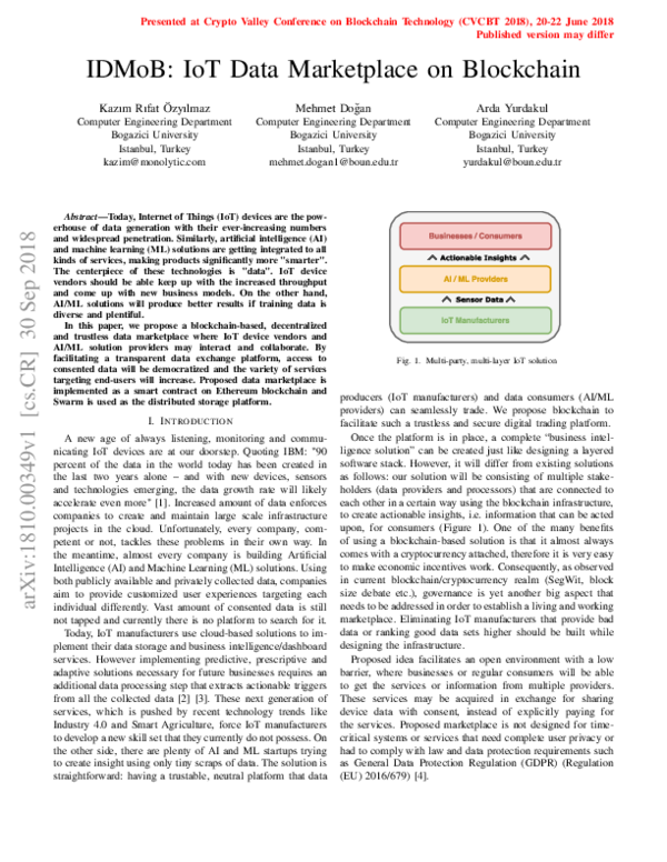 (PDF) IDMoB: IoT Data Marketplace on Blockchain | Mehmet Tahir Doğan - Academia.edu