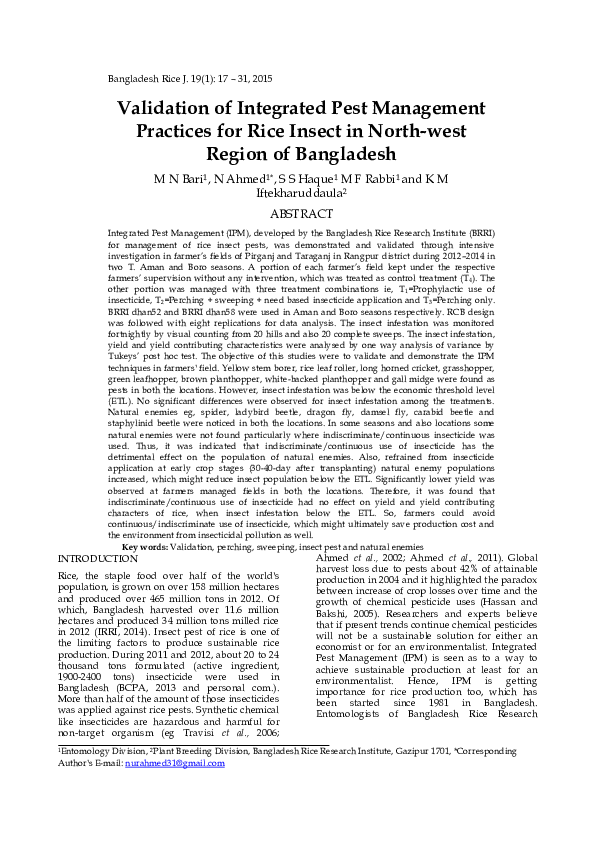 (PDF) Impact of Recommended Integrated Pest Management Practices for ...