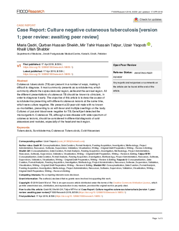 (PDF) Case Report: Culture negative cutaneous tuberculosis