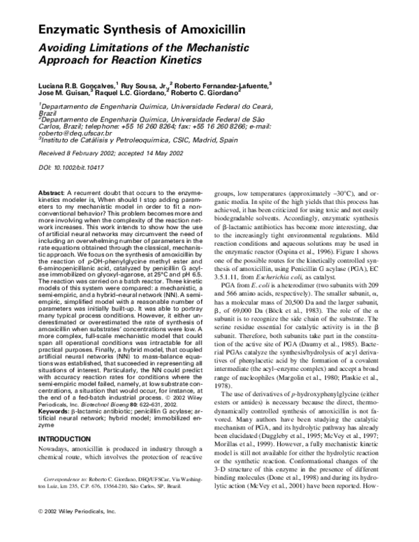 (PDF) Enzymatic synthesis of amoxicillin:Avoiding limitations of the ...