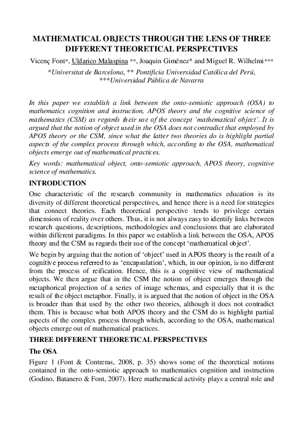 (PDF) Mathematical Objects Through the Lens of Three Different ...
