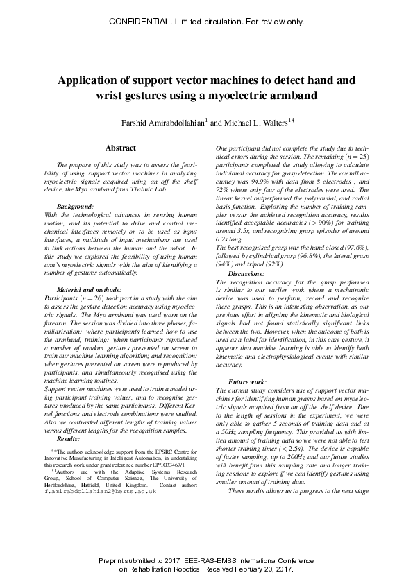 (PDF) Application of support vector machines to detect hand and wrist gestures using a ...