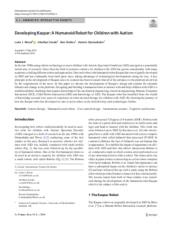 (PDF) The Iterative Development of the Humanoid Robot Kaspar: An ...