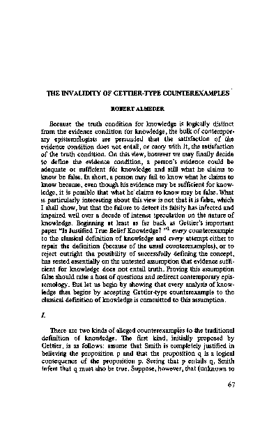 (PDF) The invalidity of gettier-type counterexamples | Robert Almeder ...