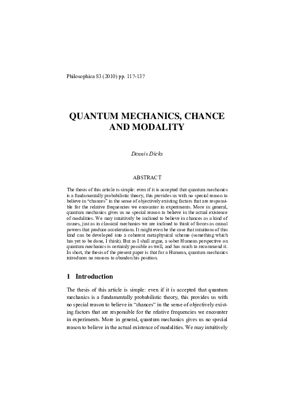 (PDF) Quantum Mechanics, Chance and Modality