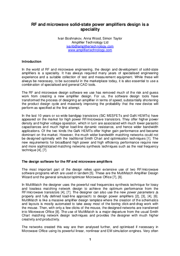 (PDF) RF and microwave solid-state power amplifiers design is a speciality