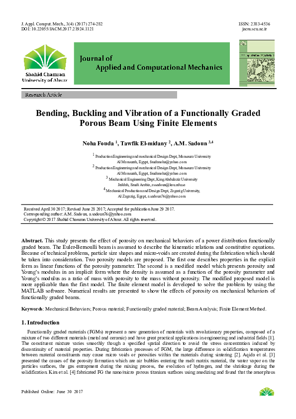 Pdf Bending Buckling And Vibration Of A Functionally Graded Porous