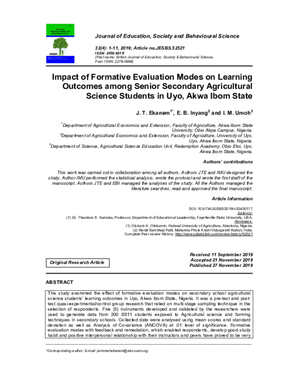 (PDF) Impact of Formative Evaluation Modes on Learning Outcomes among ...