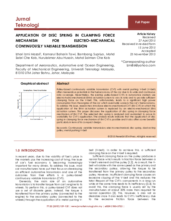 (PDF) Application of Disc Spring in Clamping Force Mechanism for ...