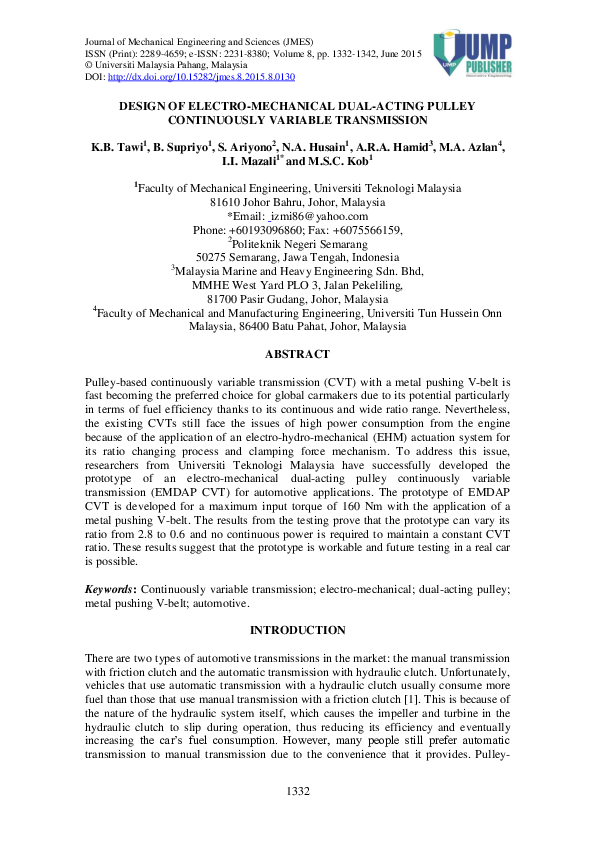 (PDF) Design of Electro-Mechanical Dual-Acting Pulley Continuously ...