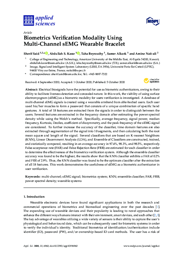 (PDF) Biometrics Verification Modality Using Multi-Channel sEMG Wearable Bracelet