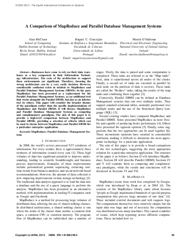 Pdf A Comparison Of Mapreduce And Parallel Database Management Systems