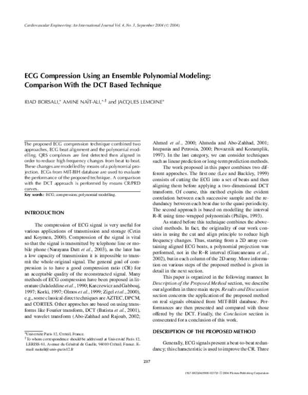 Pdf Ecg Compression Using An Ensemble Polynomial Modeling Comparison With The Dct Based