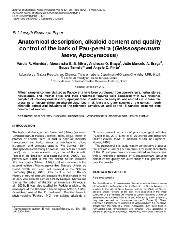(PDF) Anatomical description, alkaloid content and quality control of ...