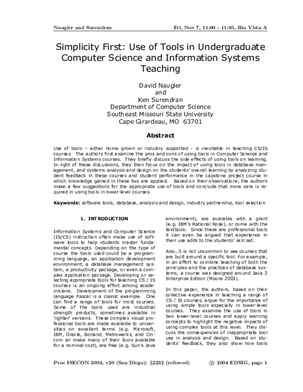 (PDF) Simplicity First: Use of Tools in Undergraduate Computer Science ...