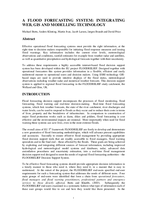 (PDF) A Flood Forecasting System : Integrating Web , Gis and Modelling ...