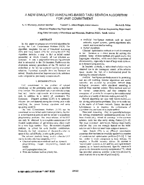 (PDF) A new simulated annealing-based tabu search algorithm for unit ...