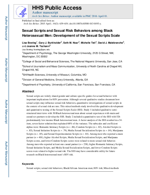(PDF) Sexual Scripts and Sexual Risk Behaviors Among Black Heterosexual ...