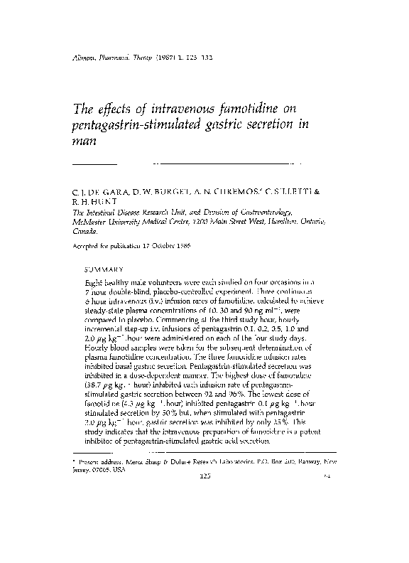 (PDF) The effects of intravenous famotidine on pentagastrin-stimulated ...