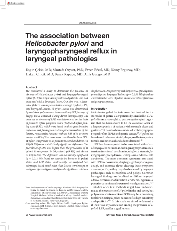 (PDF) The association between Helicobacter pylori and laryngopharyngeal ...