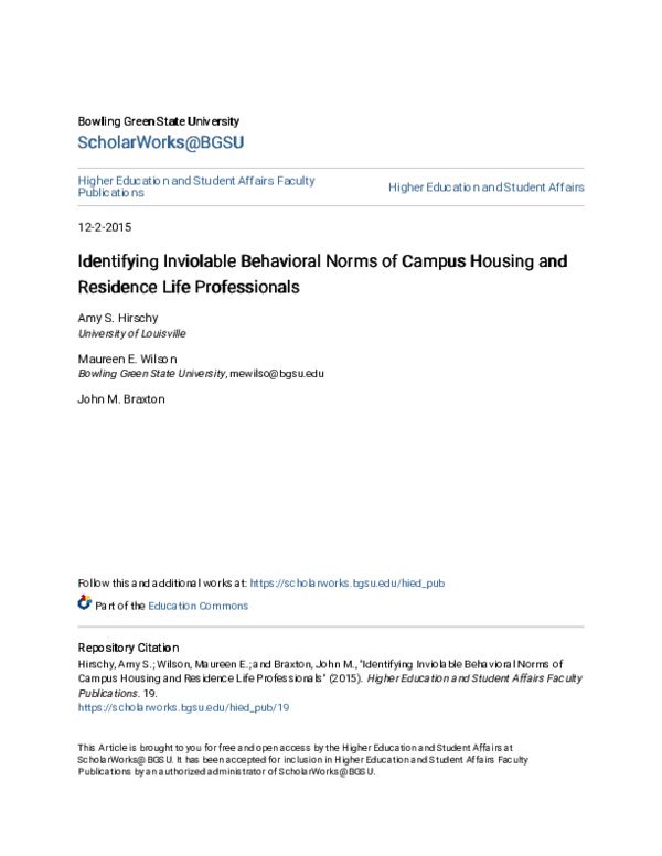 (PDF) Identifying Inviolable Behavioral Norms of Campus Housing and ...