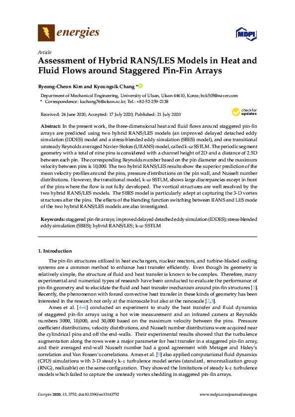 (PDF) Assessment of Hybrid RANS/LES Models in Heat and Fluid Flows ...