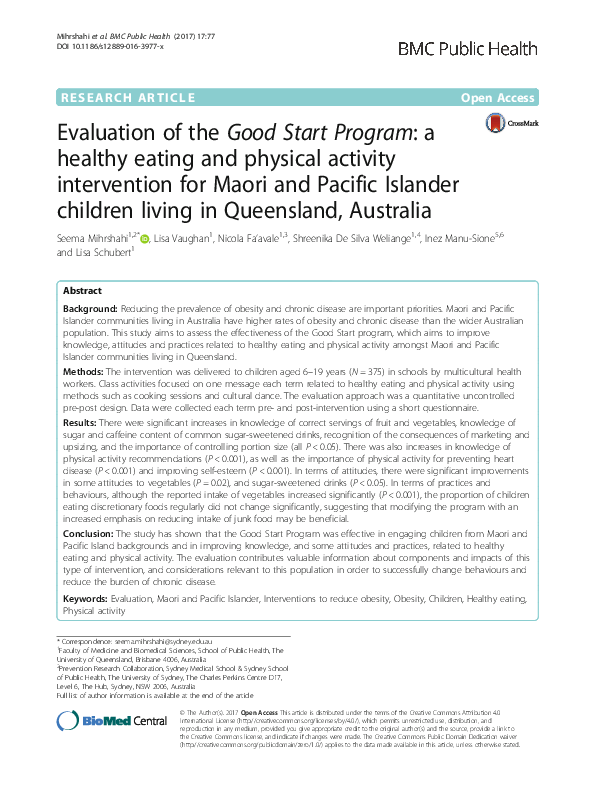 (PDF) Evaluation of the Good Start Program: a healthy eating and ...