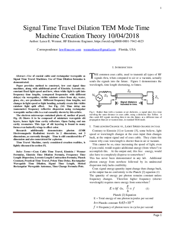 (PDF) Signal Time Travel Dilation Tem Mode Time Machine Creation Theory ...