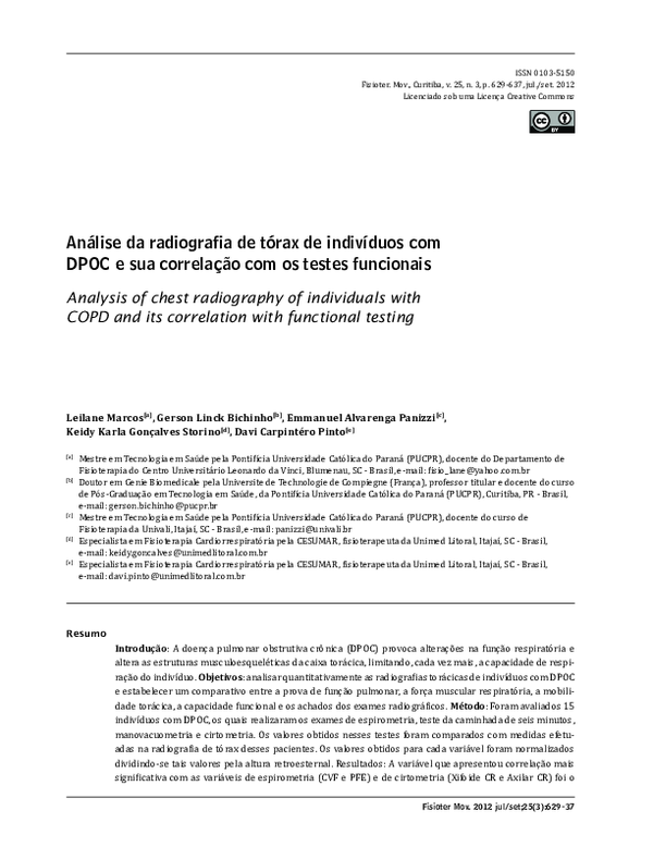 (PDF) Análise da radiografia de tórax de indivíduos com DPOC e sua ...