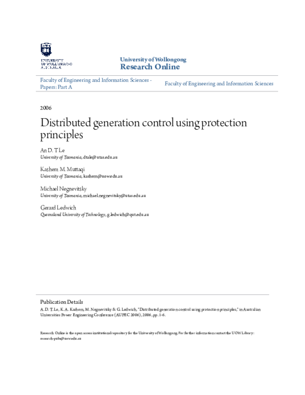 (PDF) Distributed generation control using protection principles