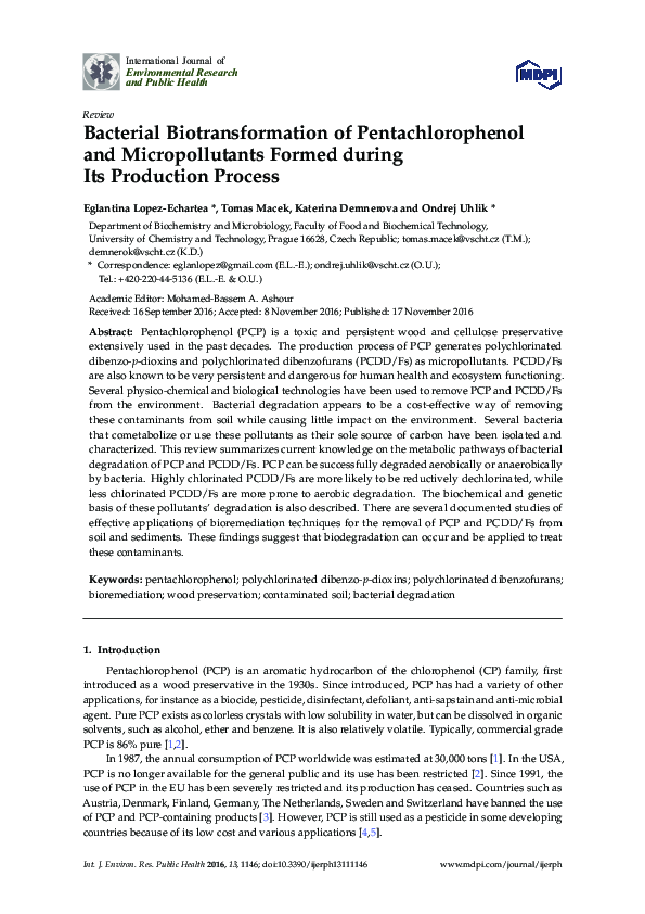 (PDF) Bacterial Biotransformation of Pentachlorophenol and Micropollutants Formed during Its ...
