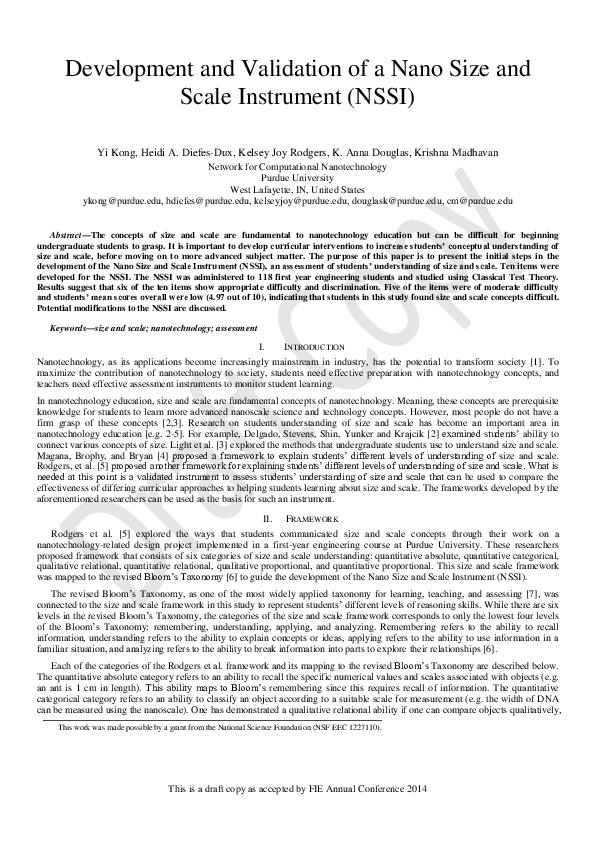 (PDF) Development and validation of a Nano Size and Scale Instrument (NSSI)